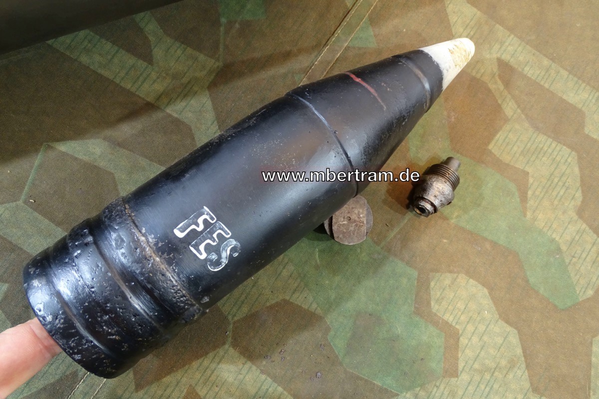 Wehrmacht Deko Sturmgeschütz Panzer Granate 7,5cm KWK 40 mit Hülse, Bodenzünder und Zündschraube ...